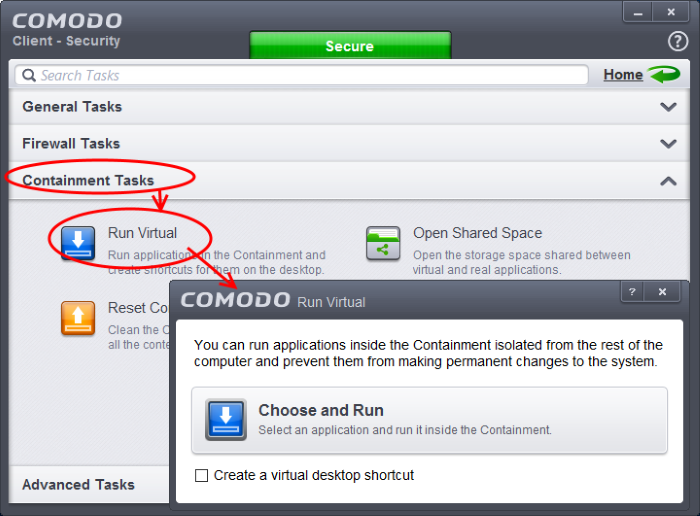 Running Browsers Inside The Container, Virus Infection Free Software Execution | Comodo Client ...